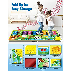 EduCuties Baby Musical Learning Toys , Floor Piano Playmat for Toddlers with Animal Flash Cards Music Sound for Early Education Touch Keyboard Blanket Birthday for Baby Boys Girls
