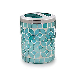 LushAccents Bathroom Accessories Set, 5-Piece Decorative Glass Bathroom Accessories Set, Soap Dispenser, Vanity Tray, Jar, Toothbrush Holder, Tumbler, Elegant Turquoise Mosaic Glass