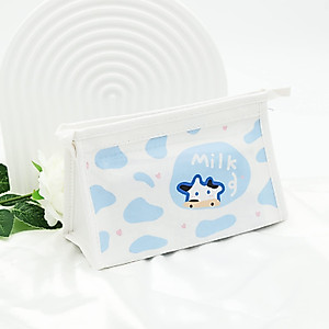 Aufruh Cow Pencil Case PU Leather Cute Cartoon Animal Pencil Pouch Blue Make Up Case Cosmetic Bag Stationary Kawaii Pencil Box