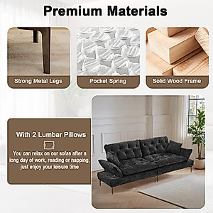 TPHORK 102" Convertible Sleeper Sofa, Chenille Loveseat Couch, Modern 2-Seat Futon Sofa with Adjustable Armrest & Pillows for Living Room Compact Space (Black)