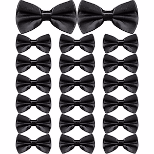 20 Pieces Bow Ties for Men, Formal Satin Solid Tuxedo Bow Ties Adjustable Length Pre Tied Bow Ties for Wedding Celebration(Black)