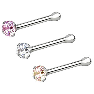 Forbidden Body Jewelry Nose Rings Sterling Silver CZ Simulated Diamond Micro Nose Studs 22G Set of 3 (Clr/AB/Rose)