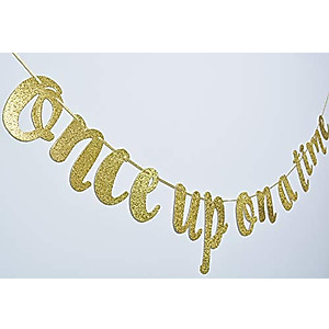 Once Upon A Time Gold Gliter Banner, Fun Engagement, Bachelorette, Birthday, Wedding Bridal Shower Party Decorations (Gold)