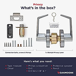 OAKMOORE Commercial Bathroom Door Handle (Privacy) – Heavy Duty Commercial Door Lock for Schools Offices Industrial Standard – Grade 2 UL CUL & ADA – Nickel Chrome – ANSI A156.2