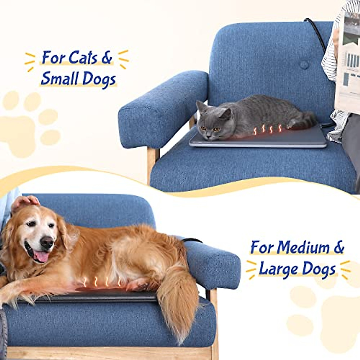 Pecute Outdoor Pet Heating Pad, Waterproof ABS Hard Shell, Constant Temperature Heating, High Temperature Protection, Anti-Electric Shock, Heated Pet Mat with Chew Resistant Cord and Washable Cover