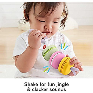Fisher-Price Baby Pretend Food Baby Rattle My First Macaron Take-Along Sensory Toy for Newborns in Gift Ready Package