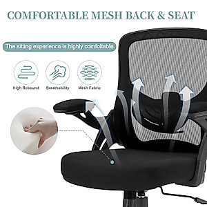 Ergonomic Mesh Office Chair, Comfy Desk Chair with Flip up Armrests, Swivel Computer Desk Chair with Adjustable Lumbar Support and Height for Home Office, 300 lbs Capacity