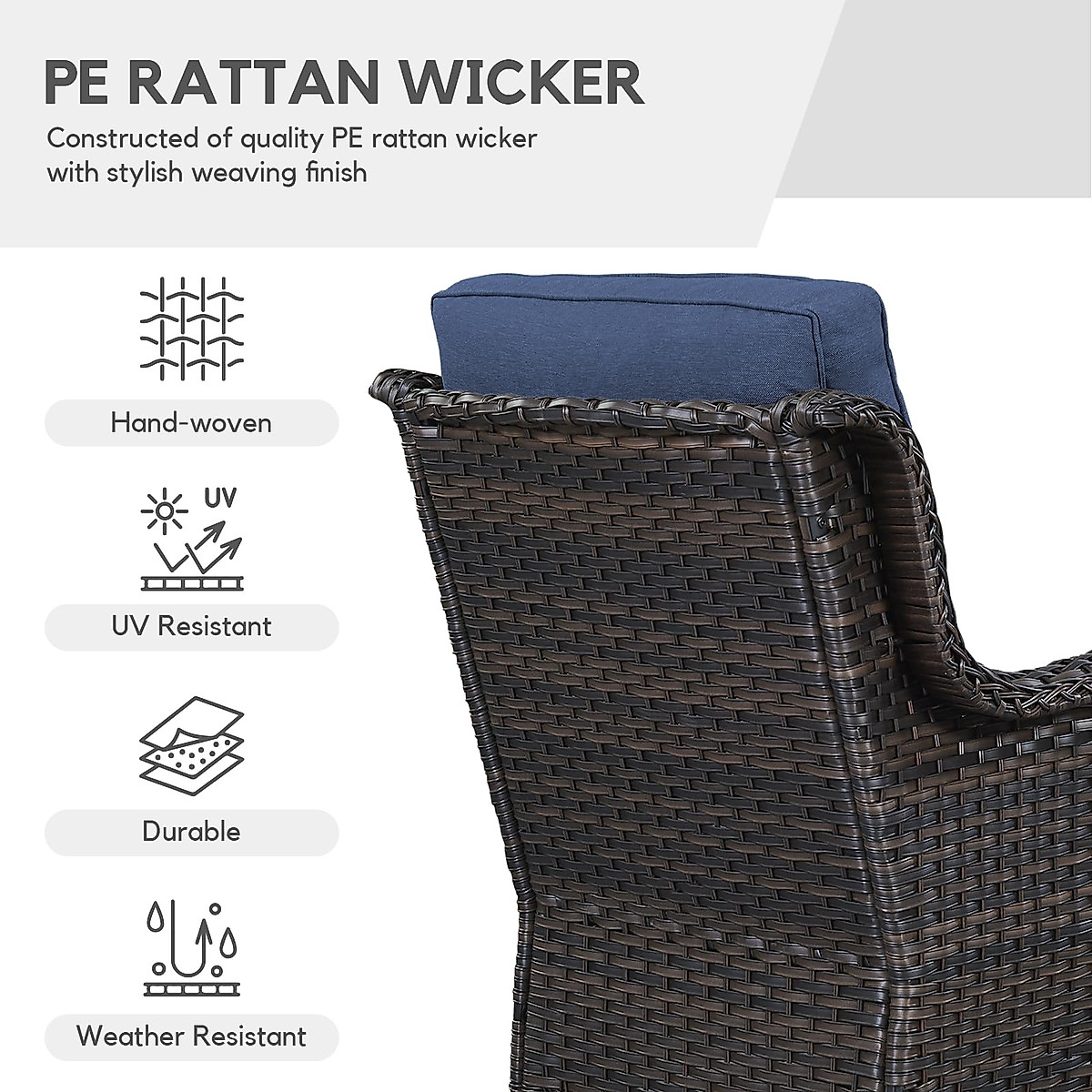 Wicker Patio Furniture Set- 4 Pieces Outdoor Swivel Rocker Chairs with 50,000 BTU Fire Pit Table,PE Rattan Outdoor Conversation Set for Garden Porch Deck