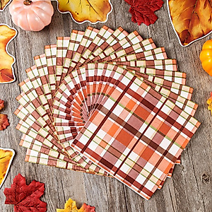 ​Quera 50 Pack Fall Paper Napkins Pumpkin Spice Plaid Autumn Cocktail Napkins Thanksgiving Party Supplies Disposable Bar Napkins for Thanksgiving Party, Engagement, Baby Shower, Celebration Party