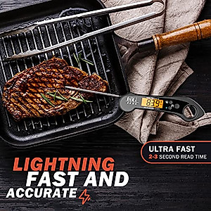 Digital Meat Thermometer for Cooking, Biison Wireless Instant Read Meat Thermometer Waterproof, Backlight, Ultra-Fast Accurate & 180°Foldaway Probe Kitchen Thermometer, Idea for Turkey/Grilling