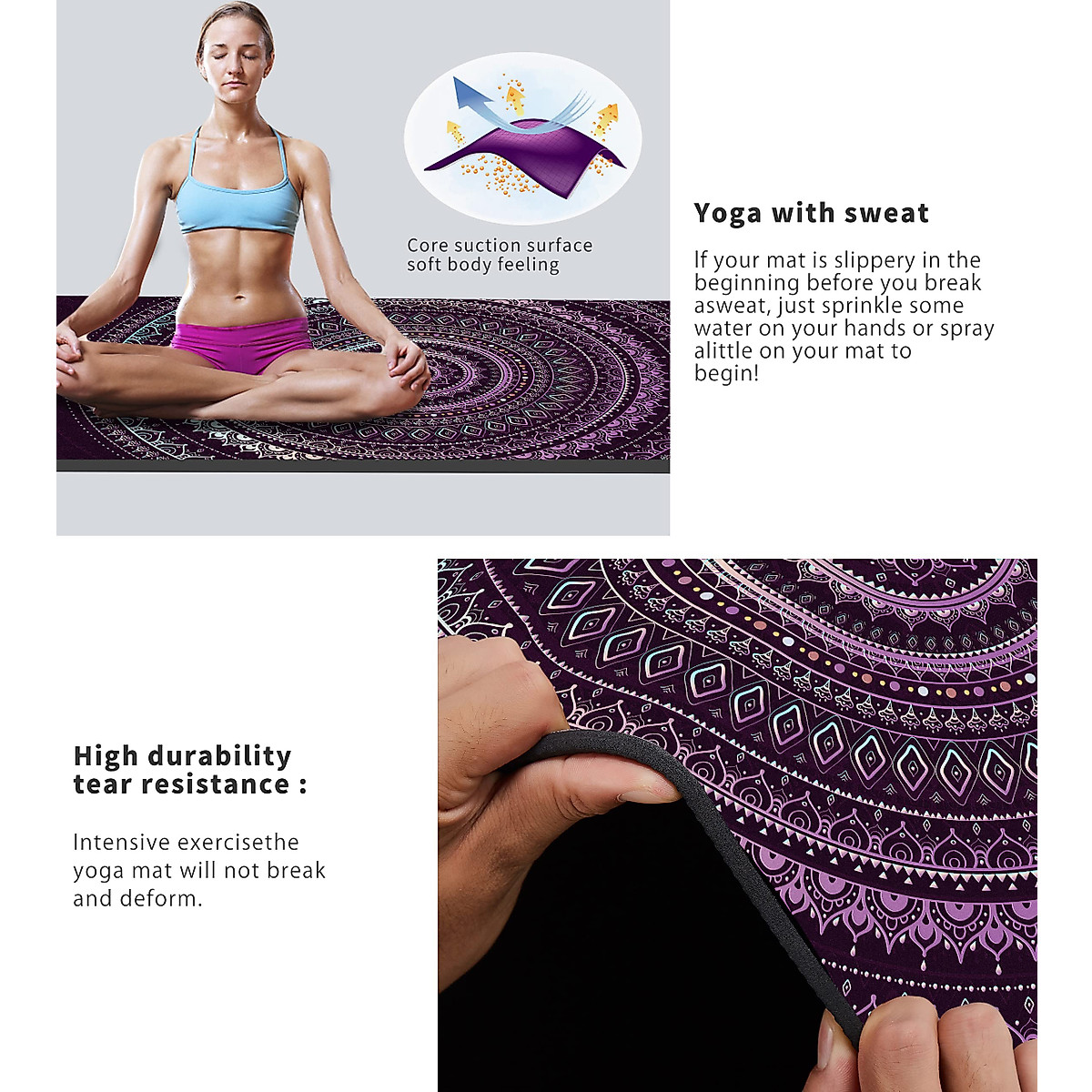 Cifupy Yoga Mat Double-Sided Non Slip Exercise Mat Eco Friendly TPE Fitness Exercise Mat With Carrying Strap & Storage Bag Workout Mat for Yoga, Pilates and Floor Exercises