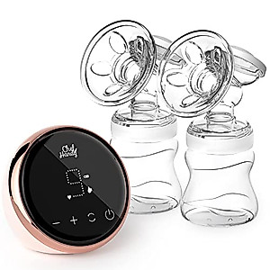 Electric Breast Pump, Portable Breast Pump with 2 Modes 9 Levels, Double Electric Breast Pump with 24mm 27mm Massage Flanges, Strong Suction hands free breast pump, come with 4 Breastmilk Storage Bags