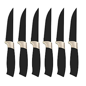 12-Piece Stainless Steel Knife Set with Block and Soft Grip Handles – Black Sesame by Drew Barrymore