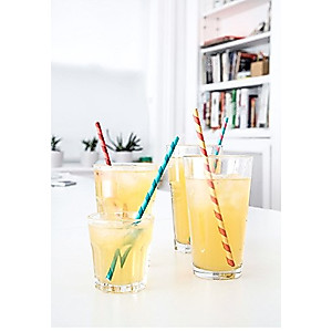 Kikkerland Biodegradable Party Stripes Paper Straws, Multicolored, Box of 144