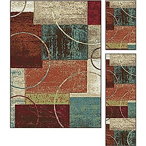 Conner Contemporary Abstract Multi-Color 3-Piece Area Rug Set, 3-Piece Set