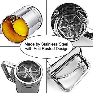 Snowyee Flour Sifter, for Baking Stainless Steel 3 Cup Double Layers Sieve with Hand Press Design (1 Piece)