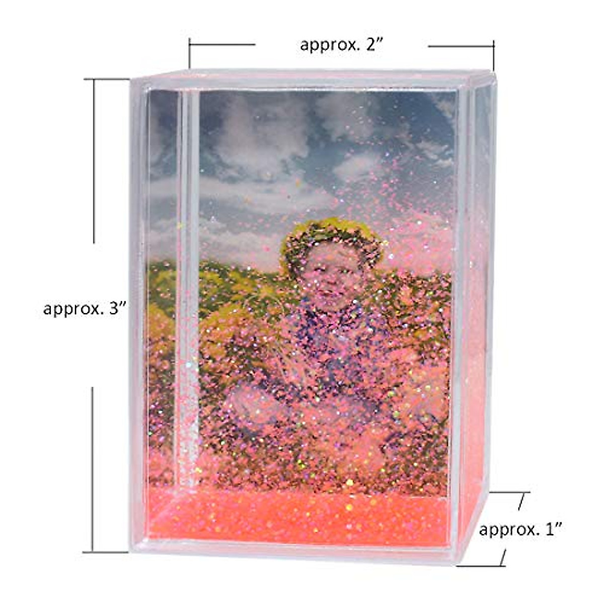 Glitter Picture Frames, Floating Sparkle, 2X3 Pink Picture Frame, Water Clear Plastic Cute Photo Frame, Tabletop&Tabletop Photo Display, for Girls Baby Family Best Friends (Pink)
