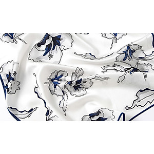 MEISEE 100% Mulberry Silk Long Scarf for Women Large Oblong Sunscreen Shawls Wraps Neck Headscarf Hair Wraps with Gift Packed (White+blue-black)