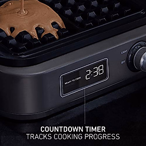Calphalon Intellicrisp Belgian Waffle Maker with LED Display Timer and Ceramic Cooking Plates, Makes 2 Waffles, Dark Stainless Steel