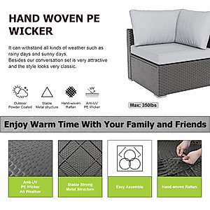 Dineli Patio Furniture Set Sofa Outdoor Furniture Set Sectional Couch Fire Pit Table Balcony Furniture Patio Table and Chairs Set with Propane Fire Pit (Light Gray, 6 pcs/firepit Table)