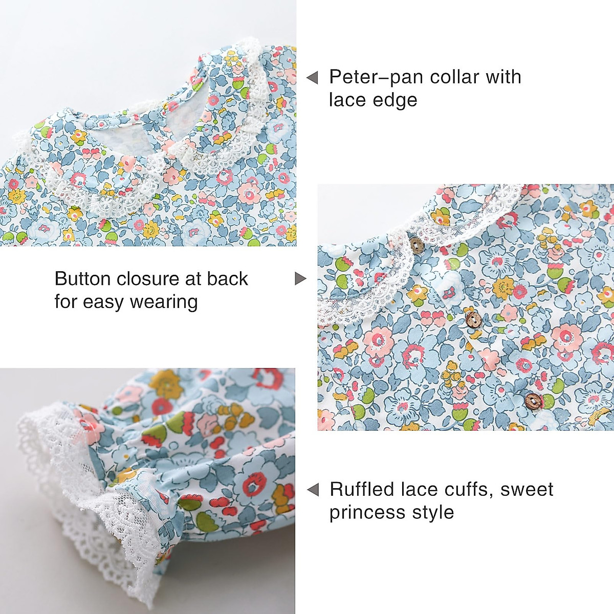 pureborn Toddler Girls Floral Dress Long Sleeve Spring Fall Playwear Dresses Floral Blue 2-3 Years