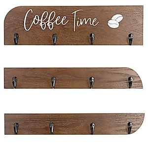 EMAISON Coffee Hooks Coat Rack with 6 Mug Holders, Vintage Style, Rustic Wood, for Entryway, Living Room, Kitchen, Bathroom, Office, Hallway