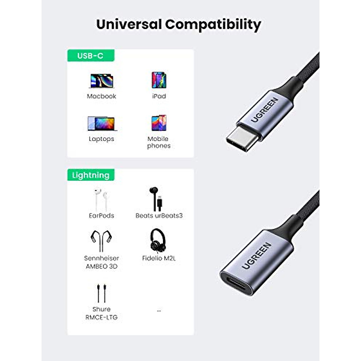 UGREEN USB C to Lightning Audio Adapter Type C Male Lightning Female Headphone Cable Converter Compatible with iPad Pro Air 5 MacBook USB C Phone to Lightning Earphone for Call, Not Support Charging