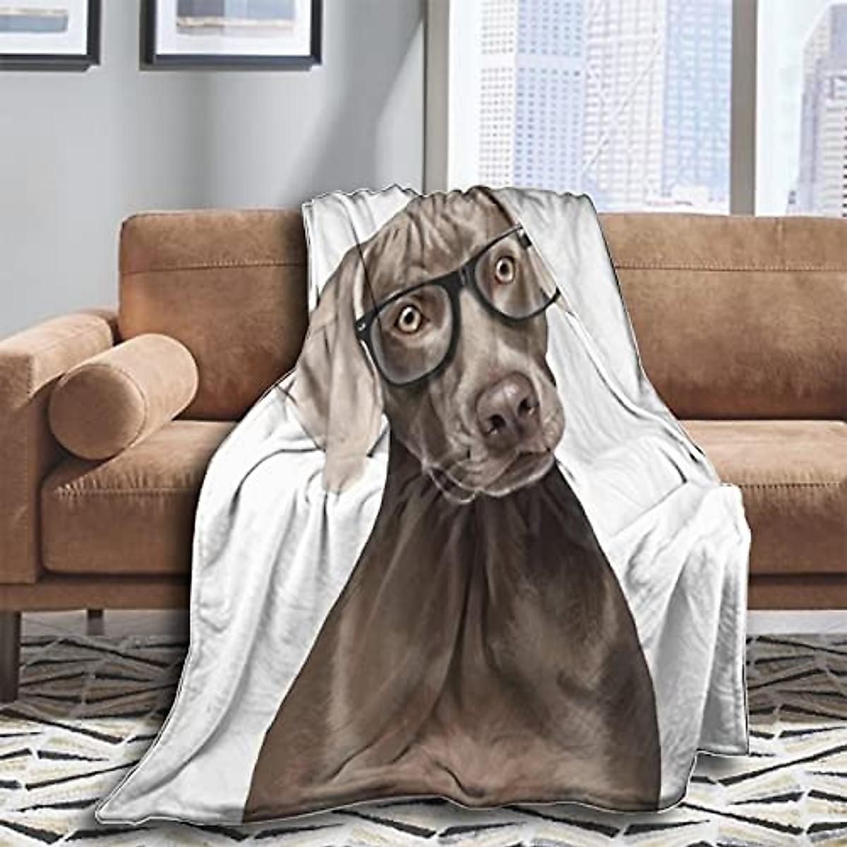 Adults Kids Wearable Blanket Wrap Cozy Soft Warm Throw Blanket for Studying Reading Snuggling Napping, Weimaraner Cute Dogs White, 60"x50"