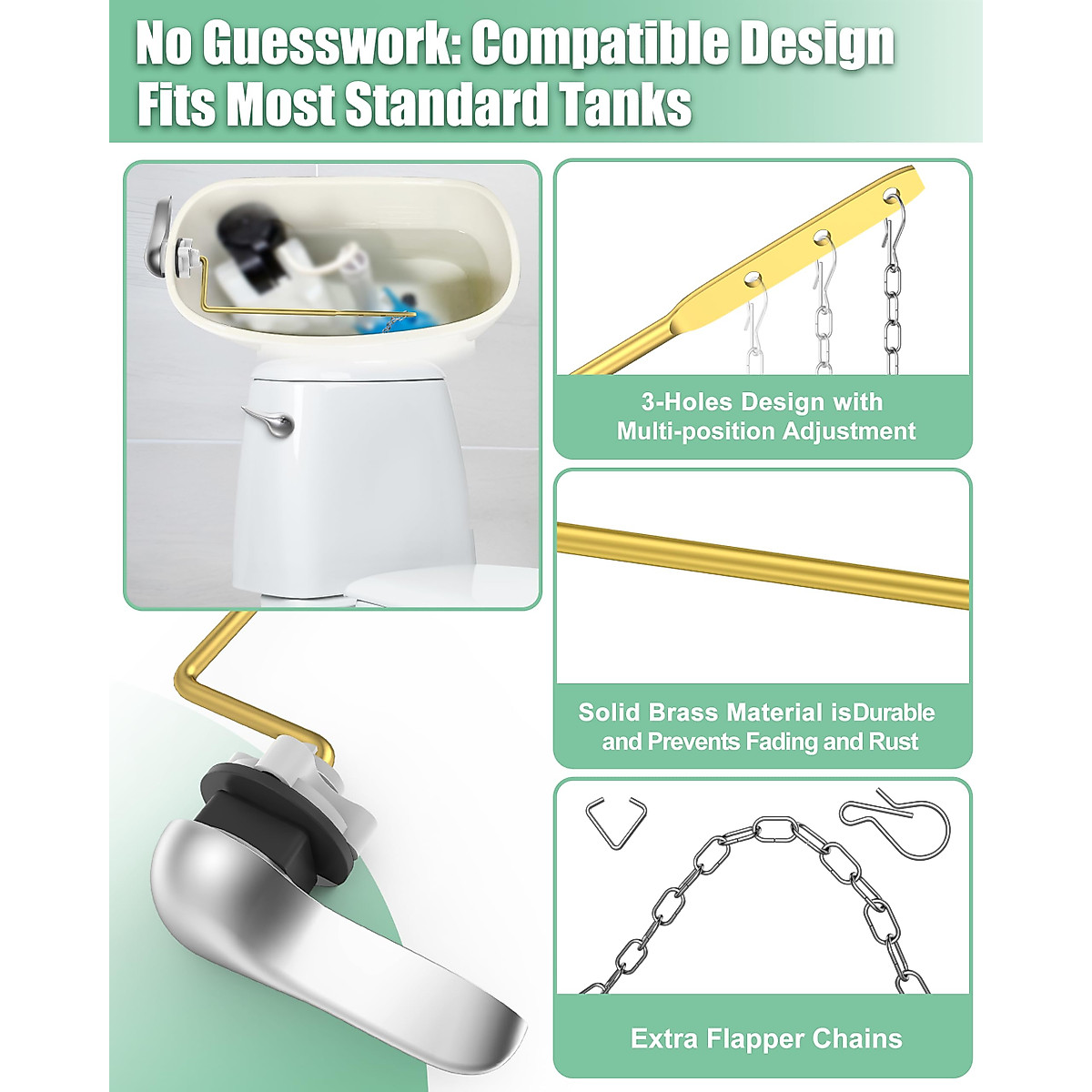 Universal Toilet Bowl Flush Handle Replacement Kit Side Mount, Toilet Repair Kit Inside Tank Chain Flusher Handle Lever Replacement Parts Compatible with American Standard Mansfield Kohler TOTO Eljer