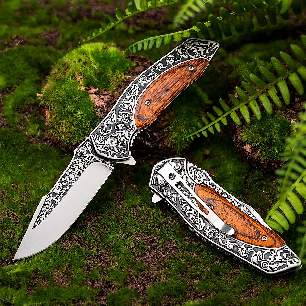 VALHALLA TREANT Pocket Knife, 3.6'' Sharp Blade Pocket Folding Knife, Cool EDC Knife with 3D Retro Embossed Pattern, Classic Pocket Knife For Men, Outdoor Camping Hiking