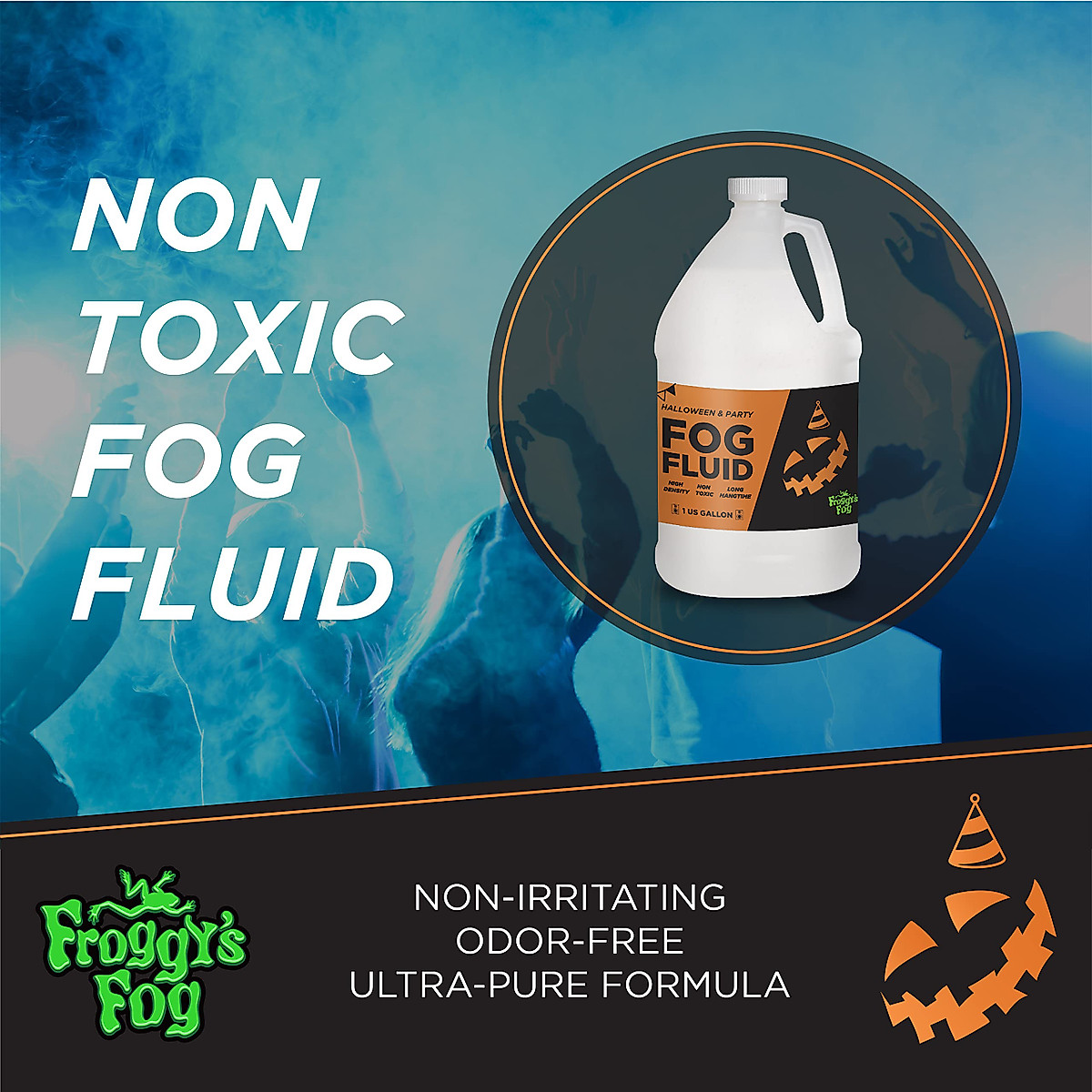 Froggy's Fog Halloween and Party Fog Fluid, High Output Long-Lasting Fog Juice for 400-1500 Watt Water-Based Fog Machines, Great for Pro and Home Haunters, Theatrical Effects, DJs, and More, 1 Gallon
