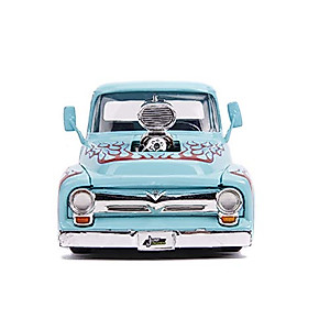 Jada Toys Just Trucks 1:24 1956 Ford F-100 with Rack Die-cast Car Blue/Red Flames, Toys for Kids and Adults