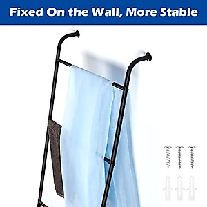 Blanket Ladder Decorative Towel Rack Holder for Bathroom, Wall Leaning Metal Drying Quilt Stand for Living Room Bedroom Farmhouse Home Decor, Gift for Women Mom Mother Her Wife - Black
