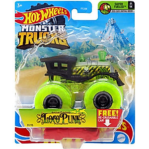 Monster Trucks Loco Punk with Re-Crushable Car #37/75, Neon Green Wheels (1:64 Scale diecast Truck)