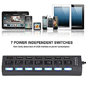 125 7-Port USB Hub Splitter,480Mbps High-Speed USB Port Expander Charging Hub,Overload Current Desktop Hub with 7 Power Independent Switches