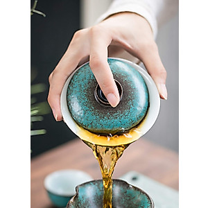 DehuaYao Chinese Traditional Green Porcelain Gaiwan ceramic Tea Cup（Tea Cup Comprised of Cup, Saucer and Lid ）