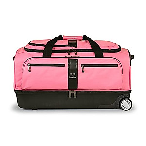 Travolution® – Newly Designed Garment Rack 28 inch Duffel with Wheels, Collapsible Lightweight Drop-Bottom Dance Costume Travel Luggage, Pink/Black…