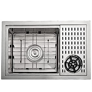 Undermount Bar Sink With Glass Rinser, Stainless Steel 23 Inches Small Pre Kitchen Bar Sink With Bottom Grid SM015S