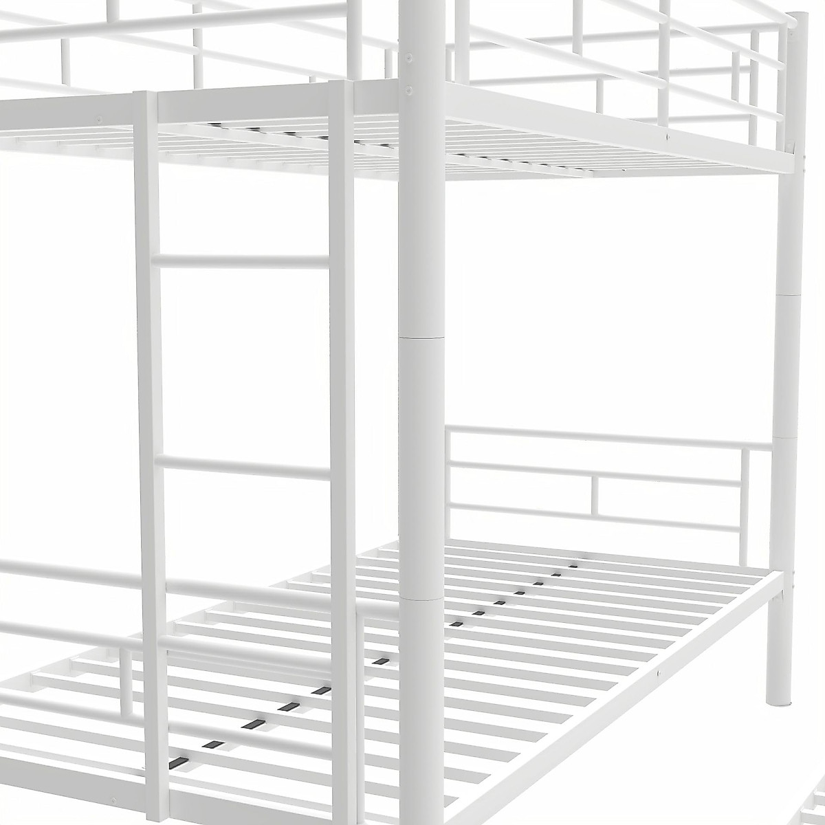 XMRCLP Heavy-Duty Metal Twin Over Bunk Bed with Trundle, Noise Reduced, Safety Guardrail for Bedroom or Guest Room, Kids, 77.00" L, 40.30" W, 61.40" H (White)
