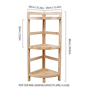 GREEHOMEDE 3 Tier Bamboo Corner Shelf Storage Rack, Free Standing Corner Rack Multipurpose Shelving Unit, Living Room Bathroom Kitchen Shelf Storage, 33.5''