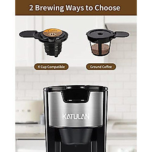 Single Serve Coffee Maker K Cup & Ground Coffee, One Cup Brews 6-14 Oz in 2 Mins, Fits Travel Mugs, with 30 Oz Removable Water Tank, Reuseable Filter, Black