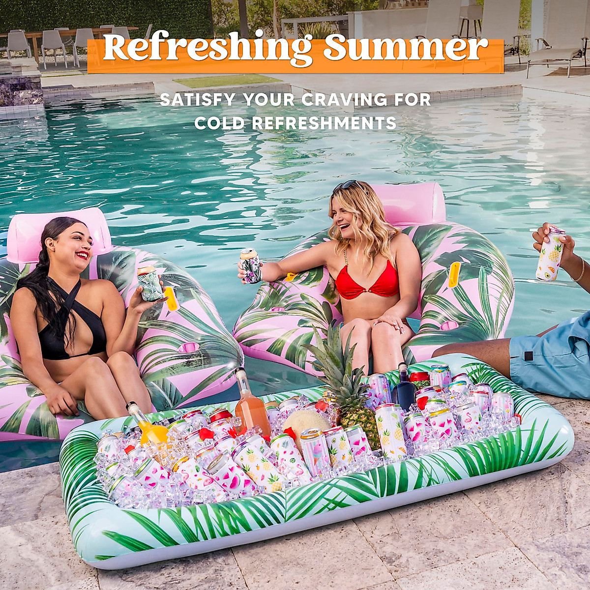 Sloosh 2-Pack Inflatable Serving Bars Cooler - Leaf Pattern Inflatable Cooler Ice Buffet Salad Serving Trays with Drain Plug, Food Drink Cooler for Indoor Outdoor Summer Picnic Pool Beach Luau Party