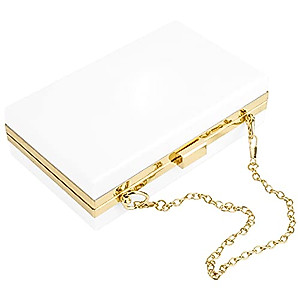 Andaz Press Blank Acrylic Clutch Purse for Women, Bride, Mrs, Bridesmaids, White Clutch Evening Box Shoulder Handbag with Gold Removable Metal Chain 6-Pack for Wedding Cocktail Formal Dinner Prom