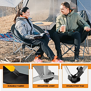FUNDANGO Oversized Folding Camping Chair Moon Chair for Adults with Headrest, Cup Holder, Carry Bag, Portable Round Chair for Outdoor Hiking, Fishing, Picnic, Camp, Lawn