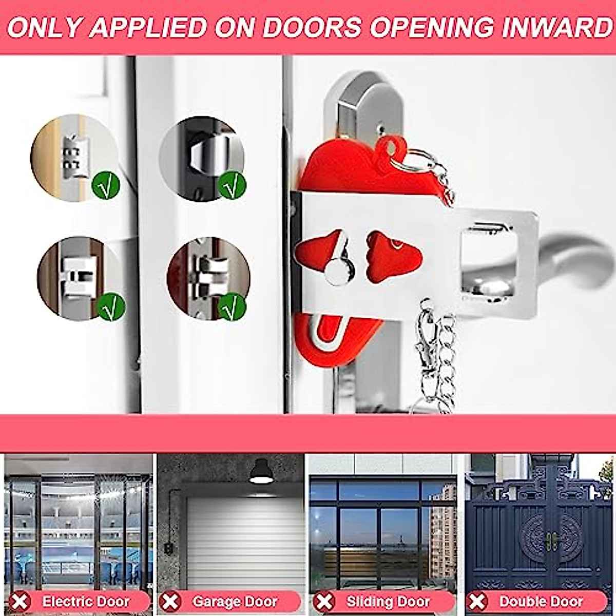 Portable Door Lock,Hotel Door Locks for Travelers,Door Lock Security,Door Lock Latch for Additional Privacy and Safety,Travel Lockdown Locks for Traveling, Hotel, Home, Apartment, School (2 Pack)