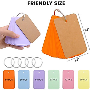 Koogel 300 Pieces 2.2 x 3.5 Inches Multicolor Kraft Paper Binder Ring Easy Flip Flash Card Study Cards/Memo Scratch Pads/Bookmark/DIY Greeting Card/Index Card Stock/Note Card(50 Sheets per Set)