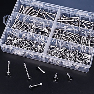 Hilitchi 410 Stainless Steel #10 Wafer Head Phillips Self Drilling Screws Sheet Metal Tek Screws Assortment Kit, Modified Truss Head Self Driller - Size: #10 x 1/2'' - 1-1/2'' - Pack of 200