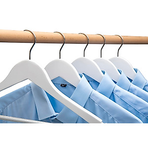 White Wood Bridal Dress Hangers Wooden Coat Hanger, Heavy Duty Clothes Hangers, Solid Wood Hangers for Shirts, Jackets, Pants, Wedding Dress, Bridesmaid Suits 10 Pack-HL01W
