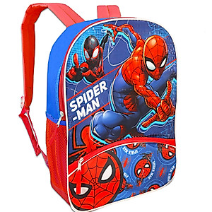 Marvel Spiderman Backpack for Kids, Toddlers - Bundle with Spiderman 16 Inch Backpack Plus Spiderverse Stickers and More (Boys School Supplies Set)