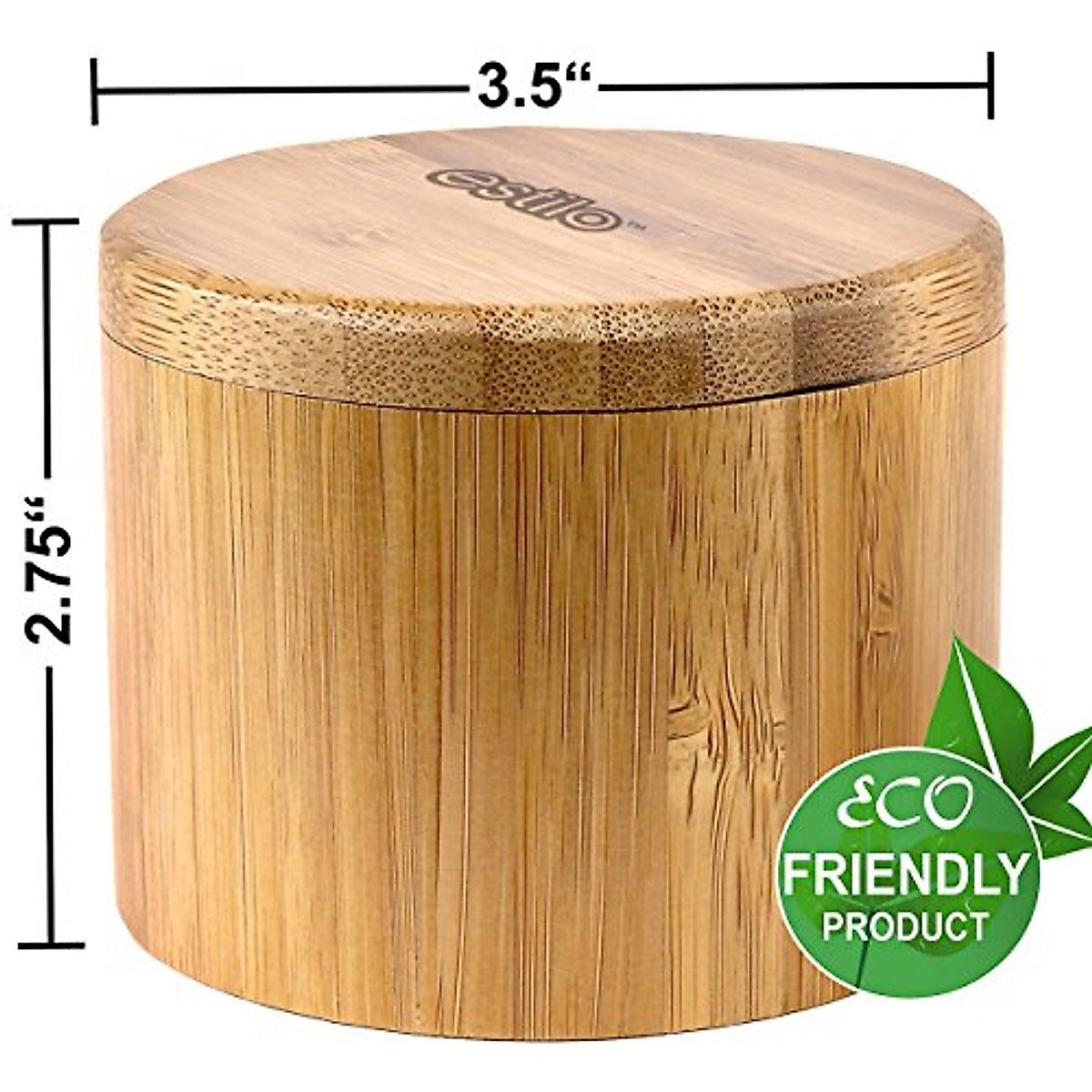Estilo 2 pc Premium Bamboo Salt and Pepper Bowls, Wooden Spice Containers with Magnetic Swivel Lids, Perfect for Salt, Spice, Sugar, Pepper